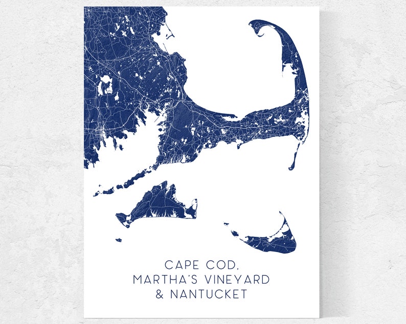Cape Cod Map of Cape Cod Art Prints Nantucket Print Marthas | Etsy
