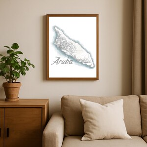 Aruba Island Map Wall Art Print Poster With Blue Watercolor Style ...