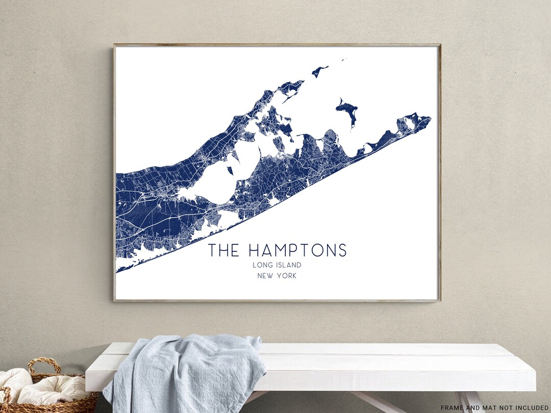 The Hamptons Map of Hamptons Long Island New York Print, Topographic ...