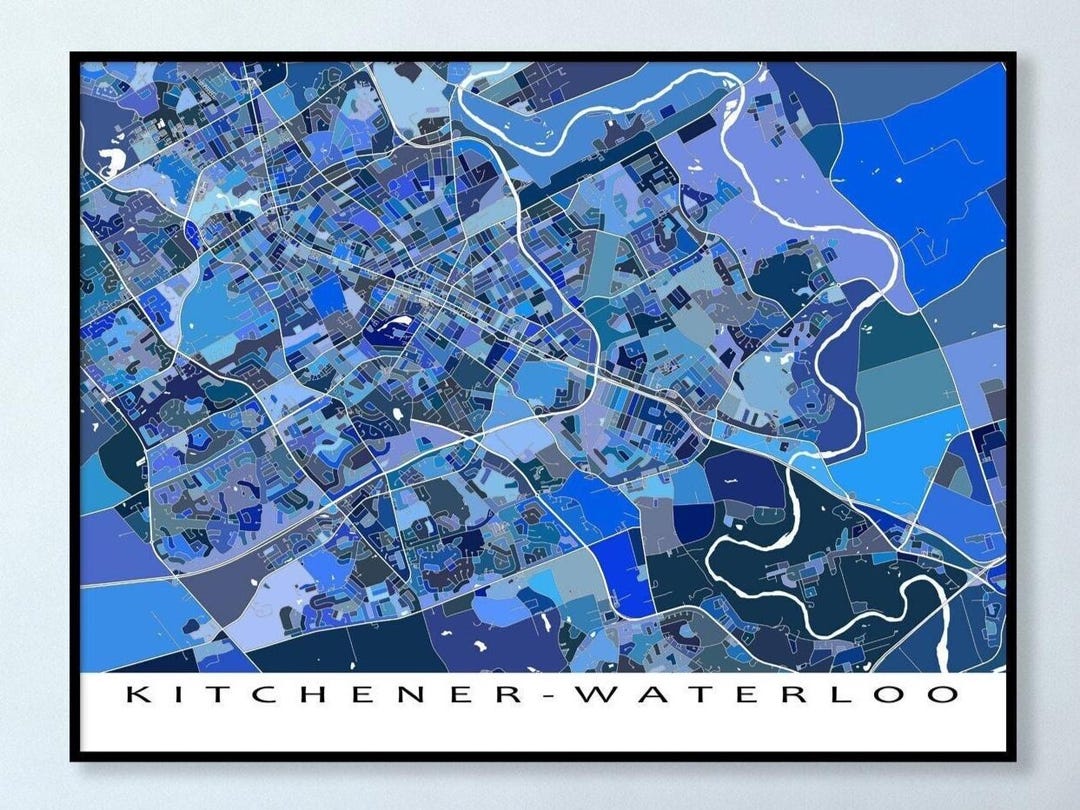 Kitchener Waterloo Map Art Print and Blue Geometric Kitchener-waterloo ...