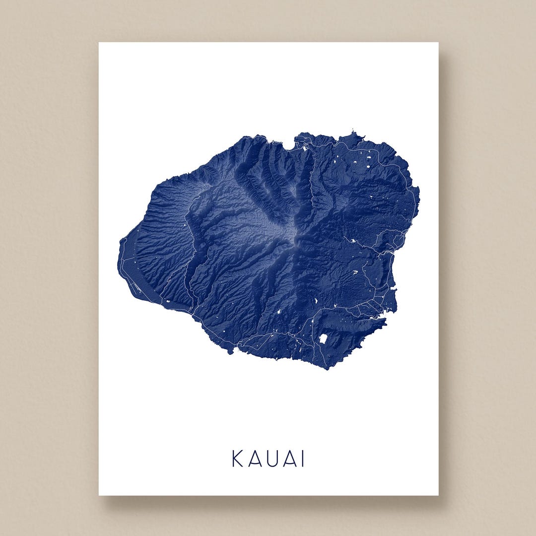 Kauai Hawaii Art Print, Topographic Map of Kauai Island Poster - Etsy