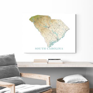 South Carolina Map Art Print Poster, Topographic Landscape Map of South ...