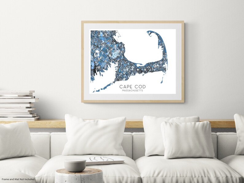 Cape Cod Map of Cape Cod Art Print Denim Blue Geometric Cape | Etsy