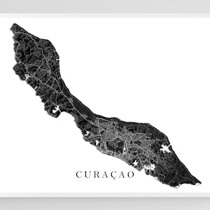 Curacao Map Print Poster, Curacao Island Wall Art Prints, Black and ...