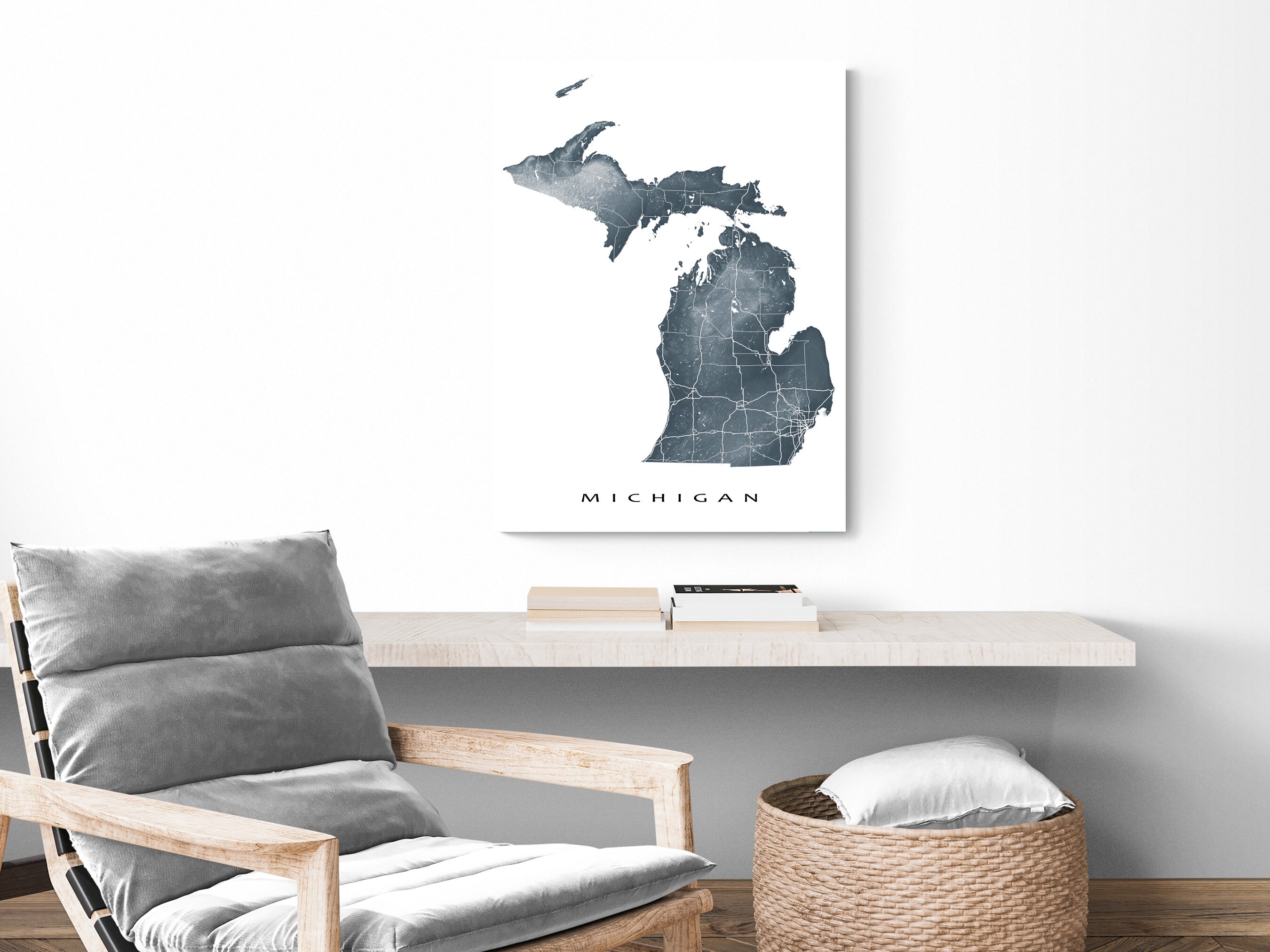 Michigan Map Poster and Map of Michigan State Art Maps for | Etsy