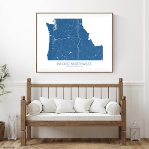 Pacific Northwest Map Wall Art Print Poster, Washington, Idaho, Oregon ...