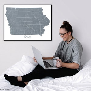Iowa Map Print, Topographic Map of Iowa Wall Art Poster, IA State Road ...