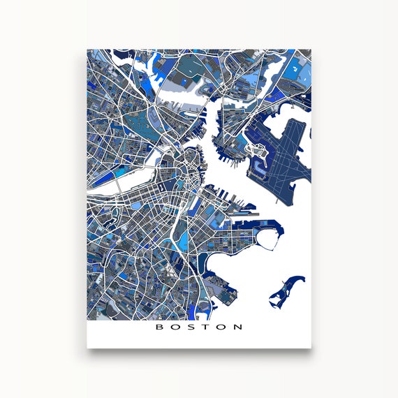 Boston Map Wall Art Print City Street Artwork Decor Maps | Etsy