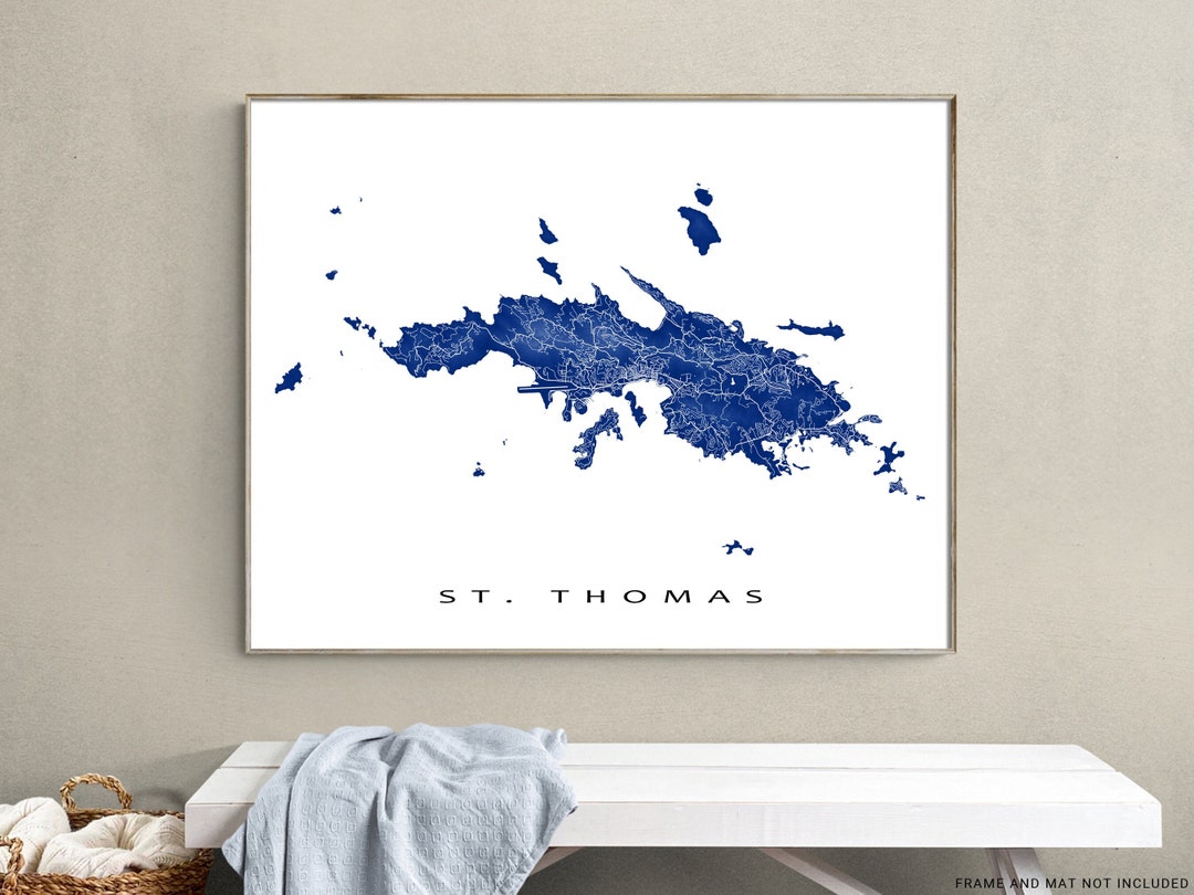 St Thomas Map Print, US Virgin Islands, Caribbean Island Art, St ...
