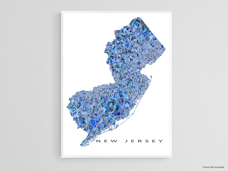 New Jersey Map Print and New Jersey Wall Art Prints and Blue | Etsy