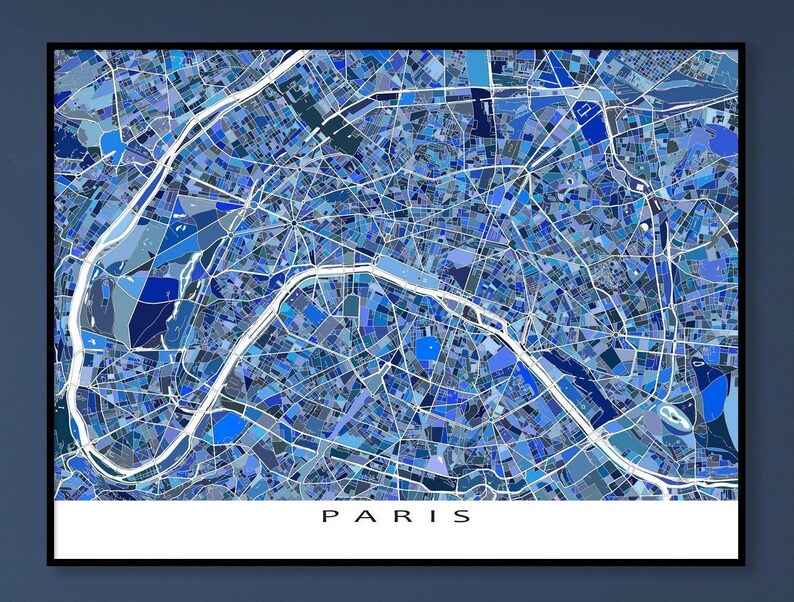 Paris Print and Paris Map Poster for Blue Geometric Paris Wall Art ...