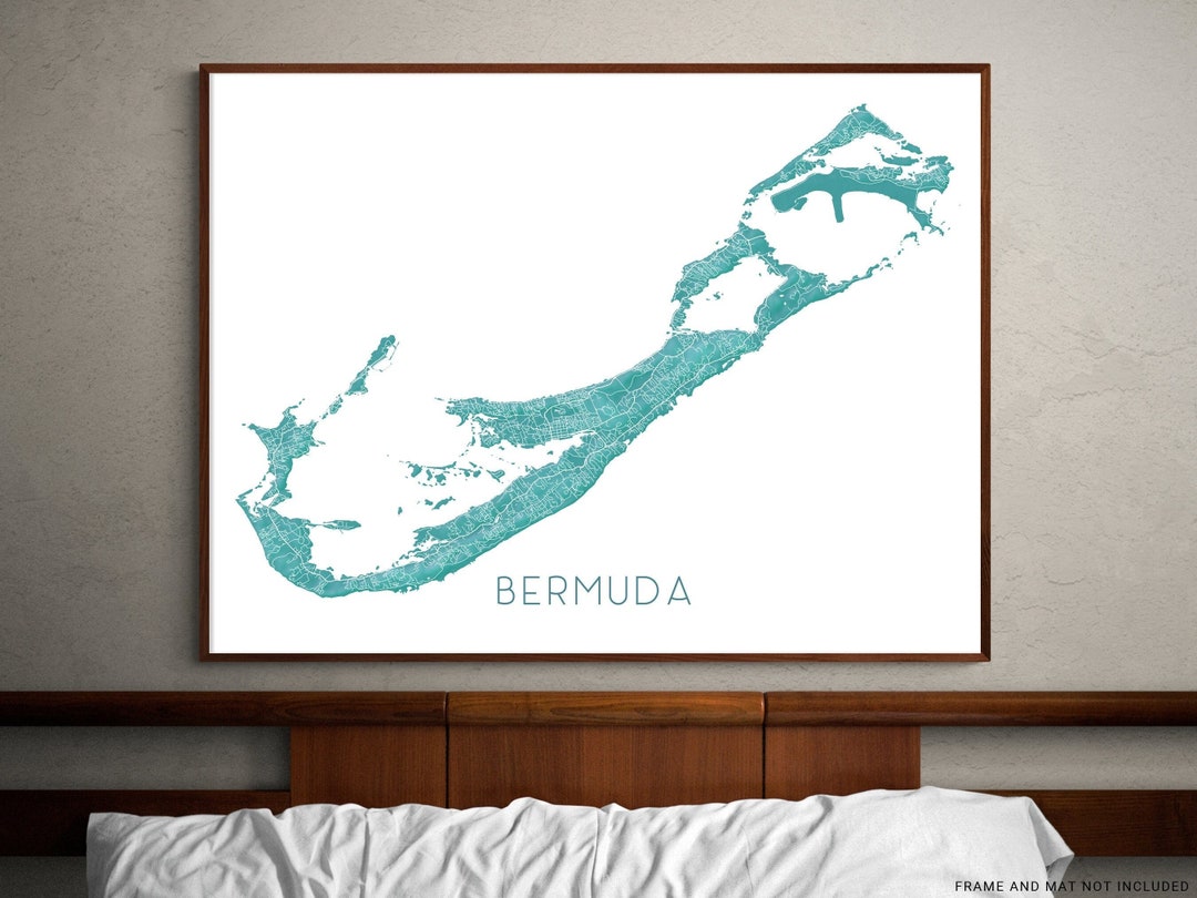 Bermuda Map Wall Art Print With 3D Topographic Turquoise Design ...