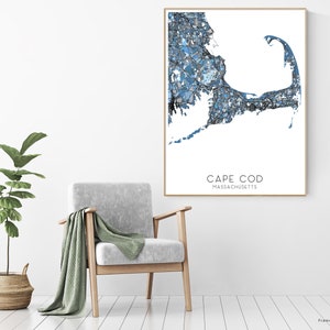 Cape Cod Map of Cape Cod Art Print Denim Blue Geometric Cape | Etsy
