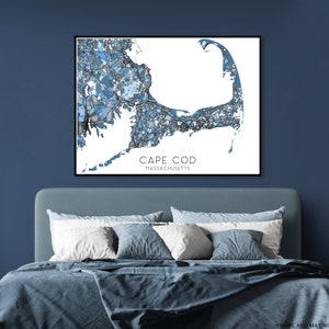 Cape Cod Map of Cape Cod Art Print, Denim Blue Geometric Cape Cod Wall ...