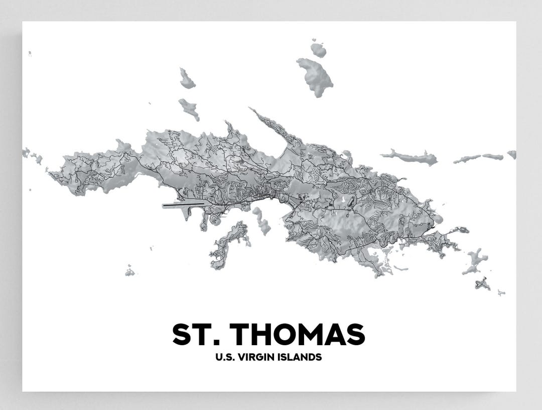 St Thomas Map of Saint Thomas US Virgin Island Wall Art Print Poster ...