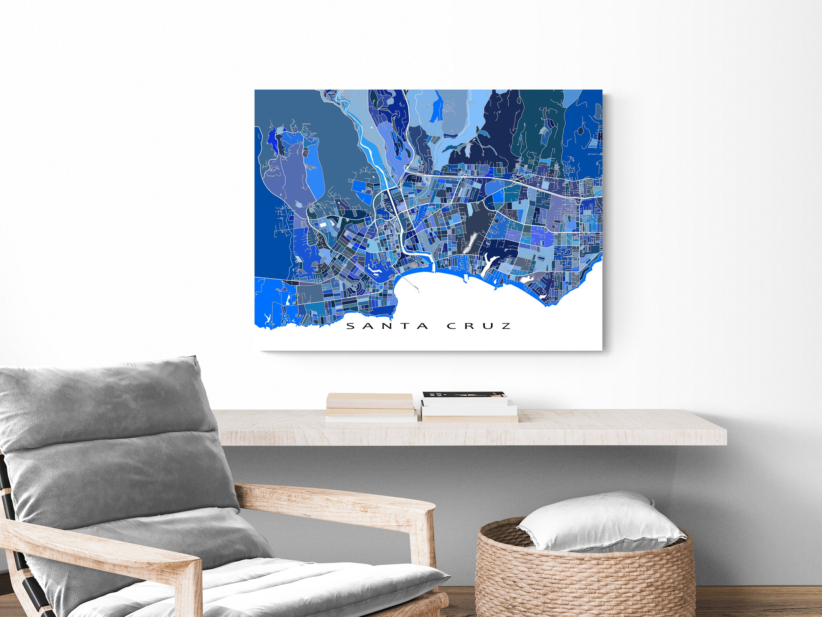 Santa Cruz Map Print and Blue Geometric Santa Cruz Art Prints | Etsy