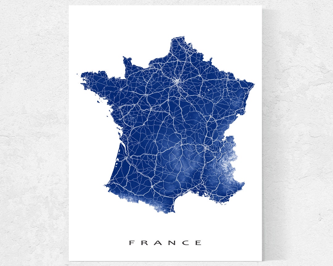 France Map Art, France Print, Europe Country Maps, Paris, Topographic ...
