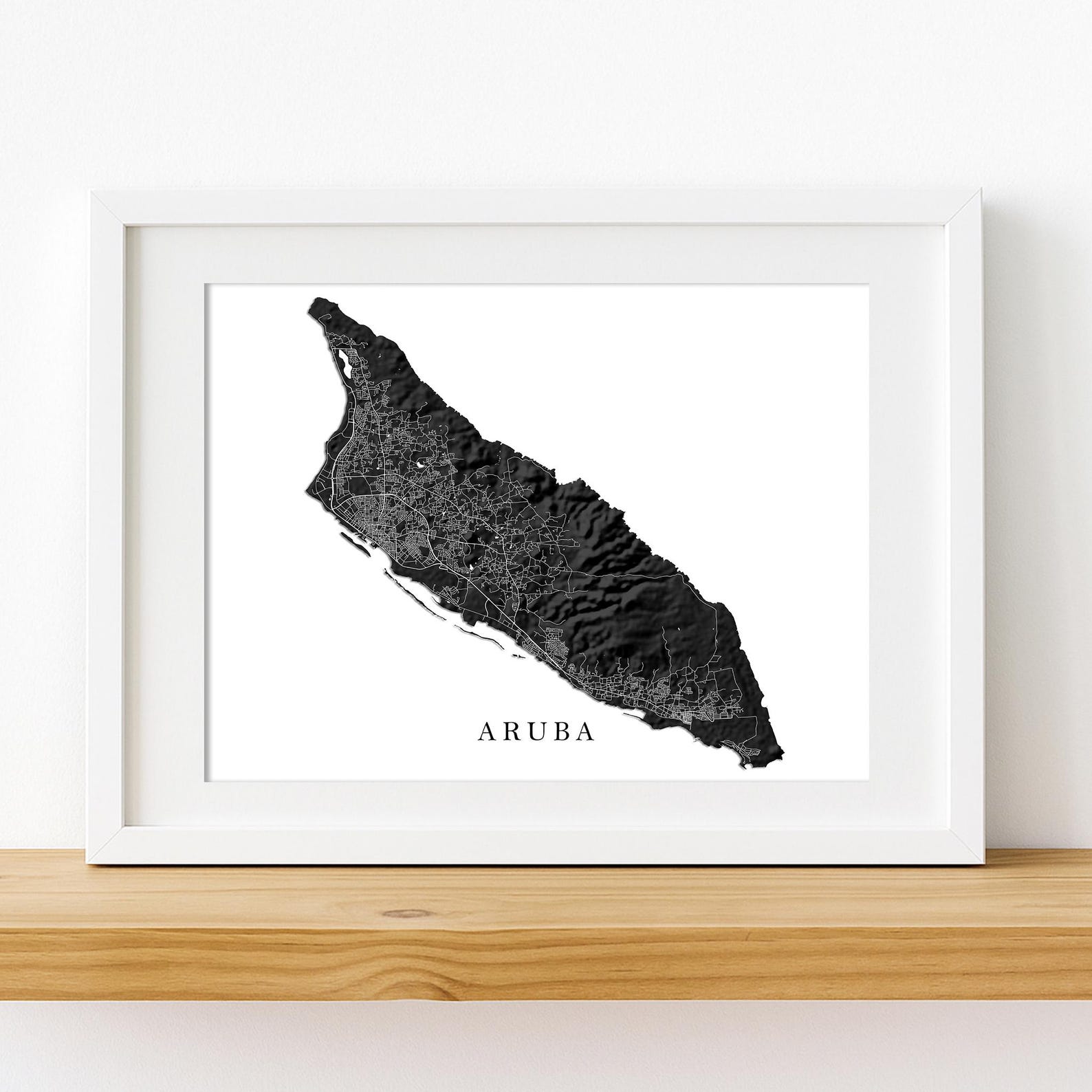 Aruba Map Print Poster, Black and White Topographic Landscape Aruba ...