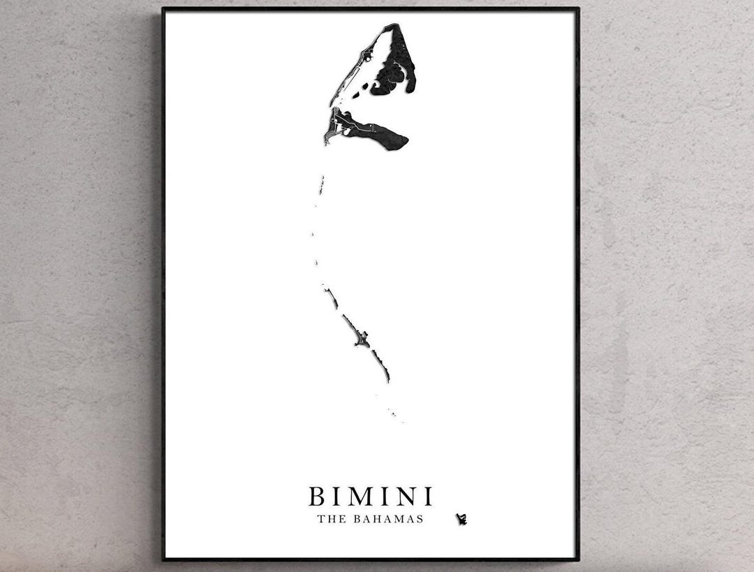 Bimini Islands, the Bahamas Map Print Poster, Black and White Tropics ...
