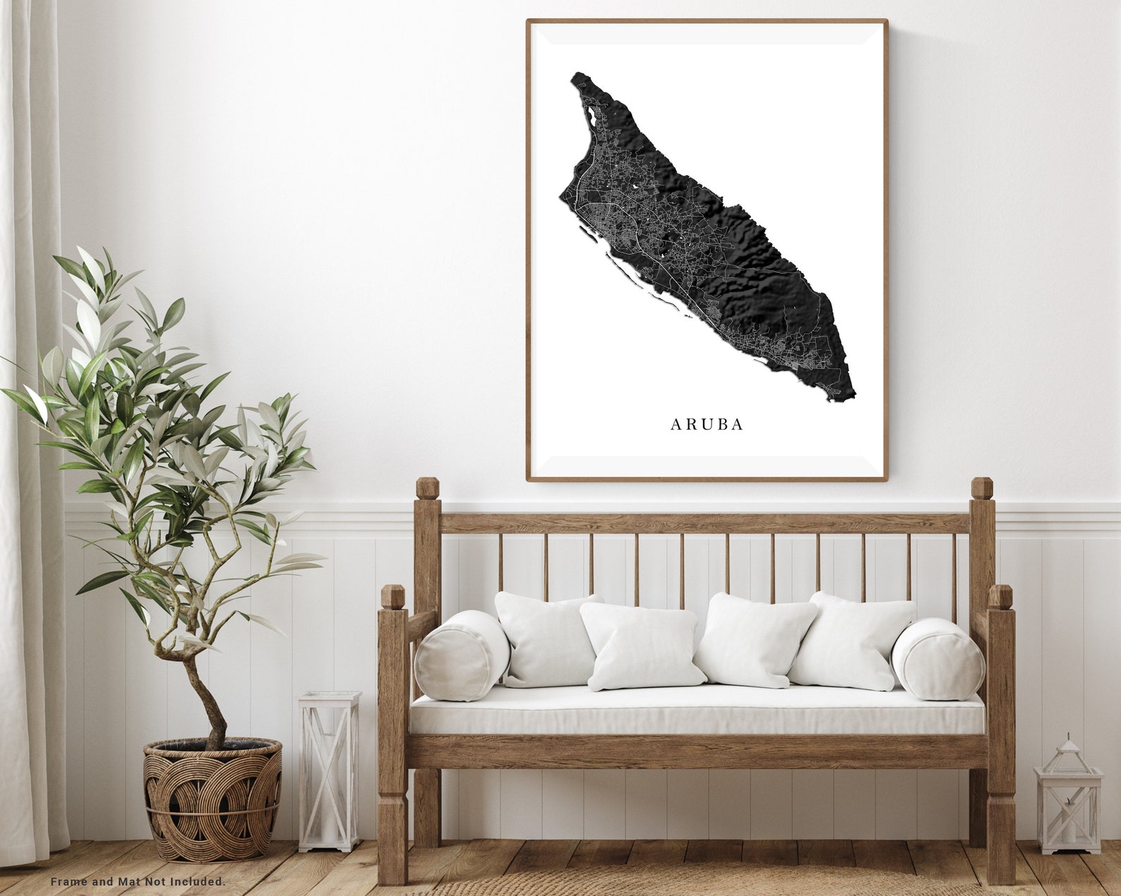 Aruba Map Print Poster, Black and White Topographic Landscape Aruba ...