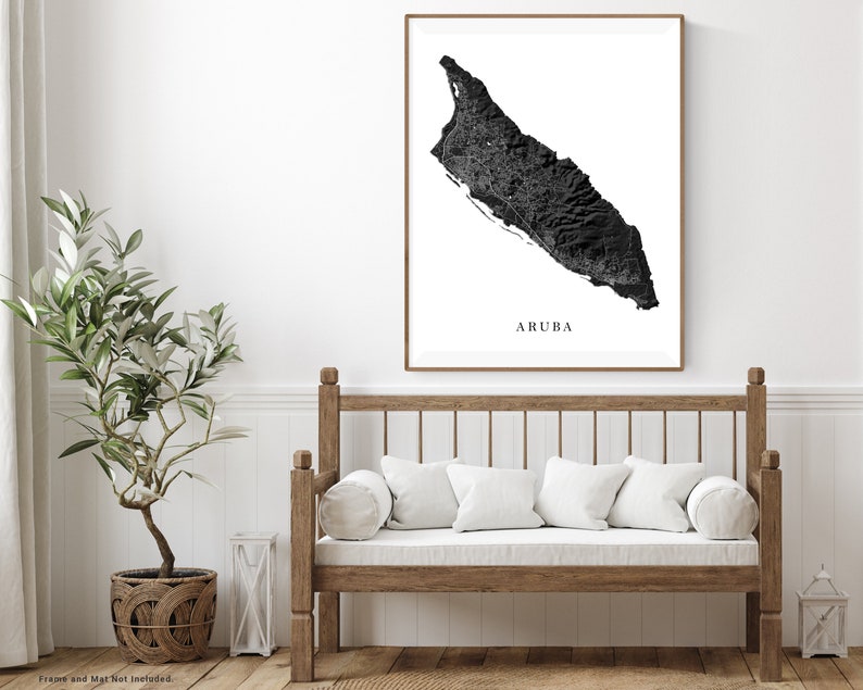Aruba Map Print Poster, Black and White Topographic Landscape Aruba ...