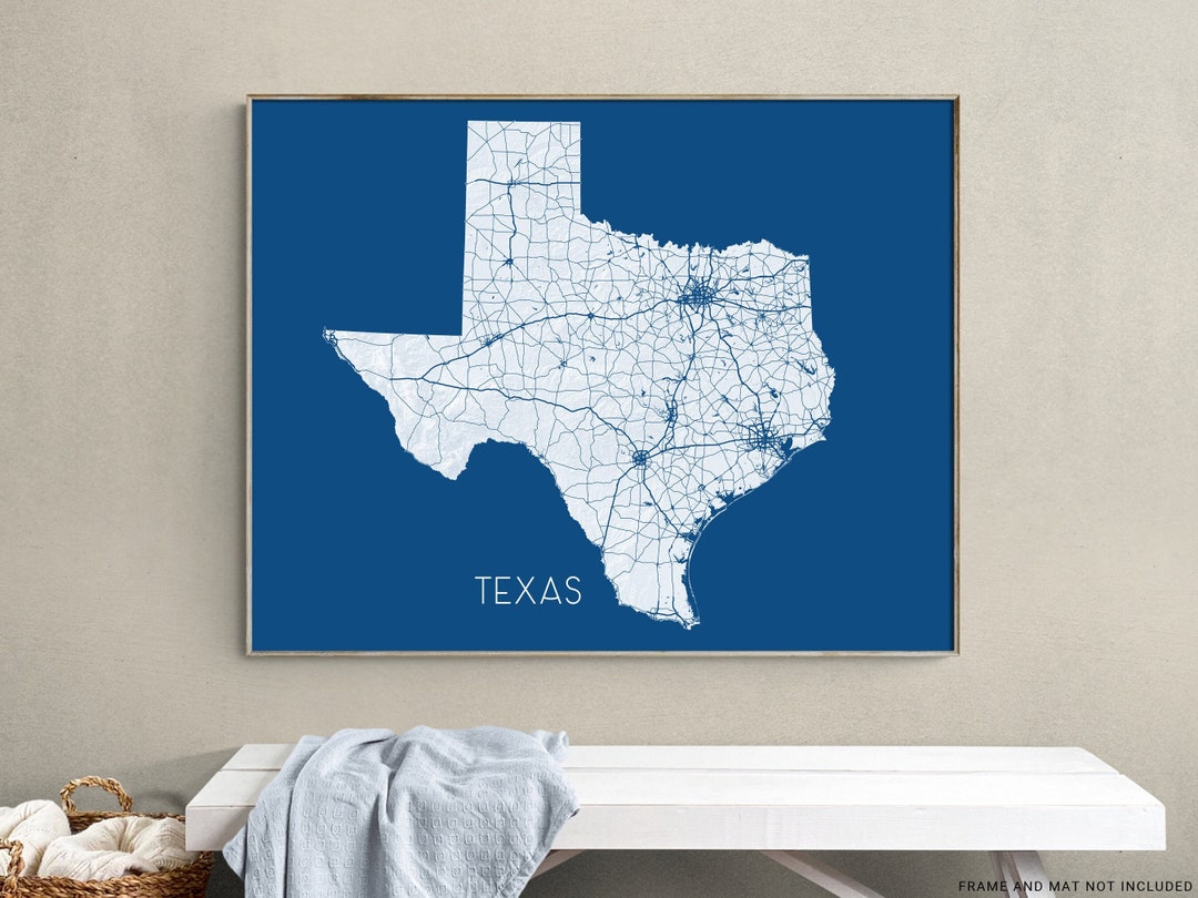 Texas Map Print, TX State Map of Texas Wall Art Poster, USA Road Maps ...
