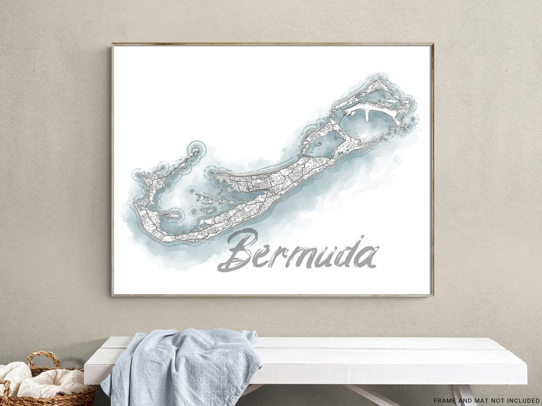 Bermuda Map of Bermuda Wall Art Print Poster, Watercolor Style Design ...