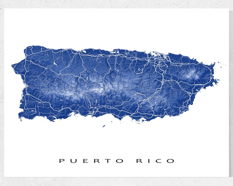 Puerto Rico Map Print Puerto Rico Art Caribbean Island Maps - Etsy