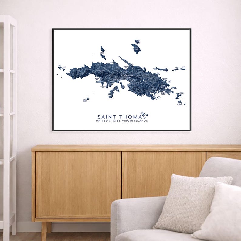 St Thomas USVI Topographic Map: Virgin Islands Print, Wall Art Poster ...