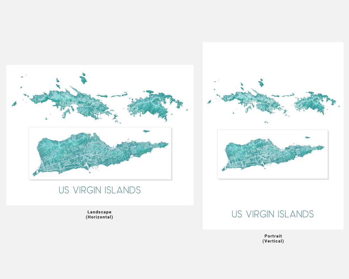 US Virgin Islands Map Prints USVI Map Wall Art Print St John - Etsy