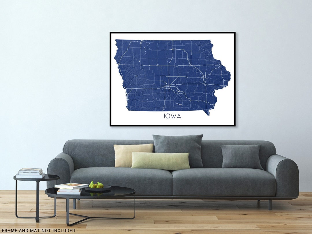 Iowa Map Print, Topographic Map of Iowa Wall Art Poster, IA State Road ...