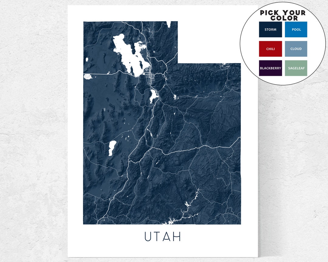 Utah Map Art Print Utah Posters Custom 3D Topographic - Etsy