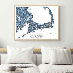 Cape Cod Map of Cape Cod Art Print, Denim Blue Geometric Cape Cod Wall ...