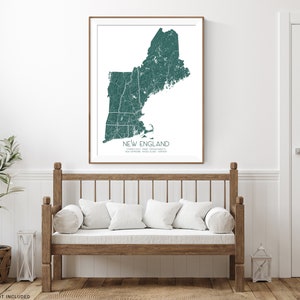 New England Map Print, Topographic Map of New England Art Poster ...