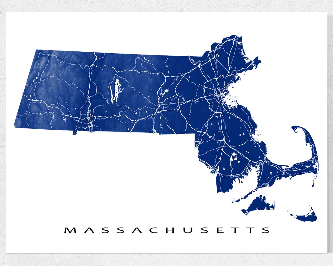Massachusetts Map, Massachusetts Wall Art Print, USA State Outline Maps ...