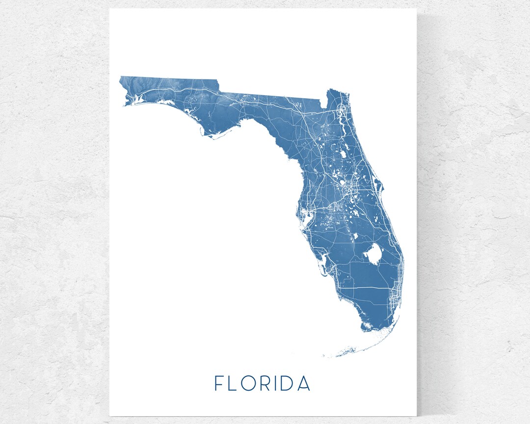 Map of Florida Map Print Florida Prints Florida State Map - Etsy