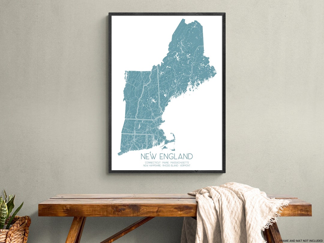 New England Map of New England States Wall Art Print Poster ...