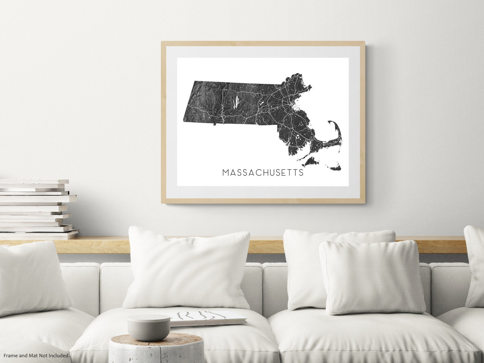 Massachusetts Map of Massachusetts Wall Art Print Black and - Etsy
