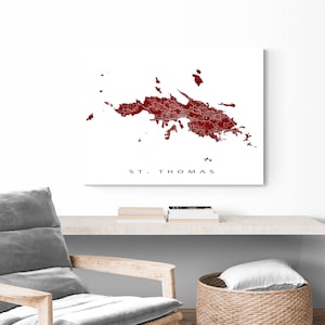 St Thomas Map Print, US Virgin Islands, Caribbean Island Art, St ...