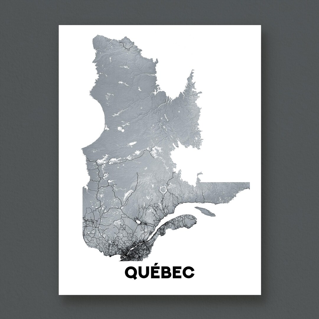 Quebec Print Poster Map of Quebec Canada Province Road Wall Art Maps ...