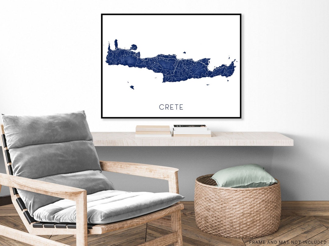 Crete Greece Map of Crete Wall Art Print Poster, Topographic Landscape ...