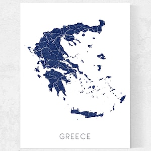 Greece Map of Greece and Islands Greece Art Print Greek Wall | Etsy