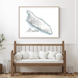 Aruba Island Map Wall Art Print Poster With Blue Watercolor Style ...