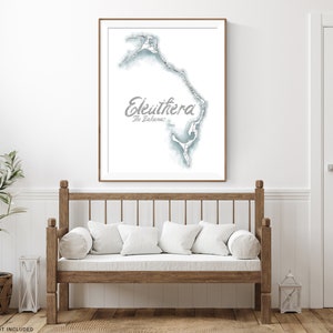 Eleuthera Watercolor Style Wall Art Map Print Poster, the Bahamas ...