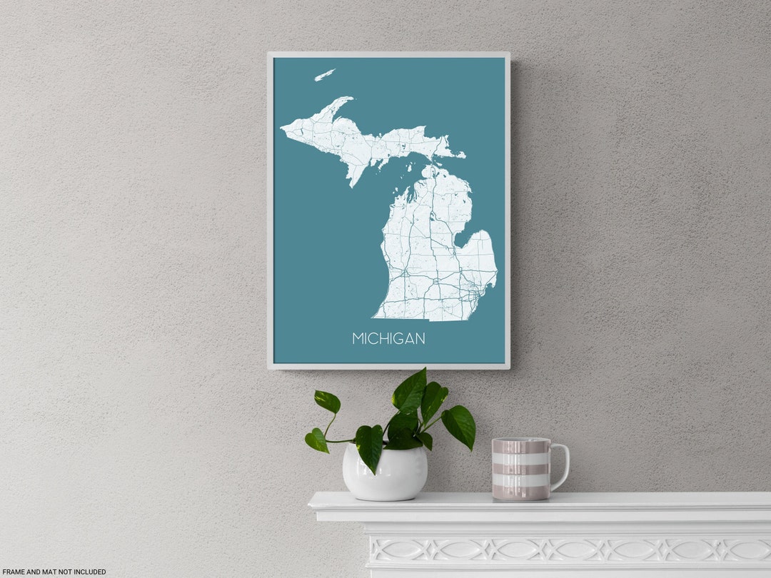 Michigan State Map of Michigan Wall Art Print Poster MI Road - Etsy