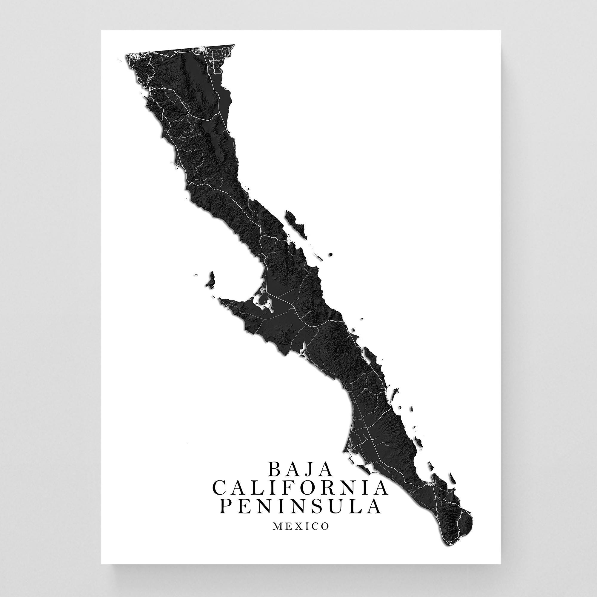 Baja California Map Print Poster, Baja Peninsula Mexico Wall Art Prints ...
