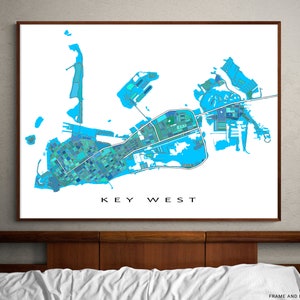 Key West Poster Print, Florida Keys Map Wall Art Prints, Blue Green ...