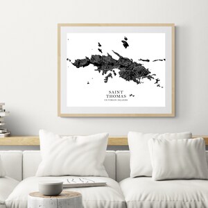 St Thomas USVI Map Print Poster, Saint Thomas US Virgin Islands Black ...