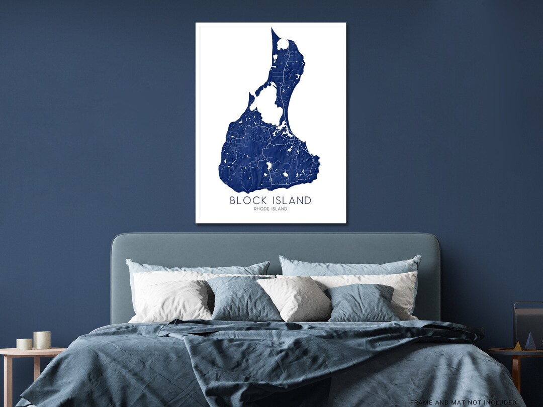 Block Island Map of Block Island Print, Block Island Poster, Blue Block ...