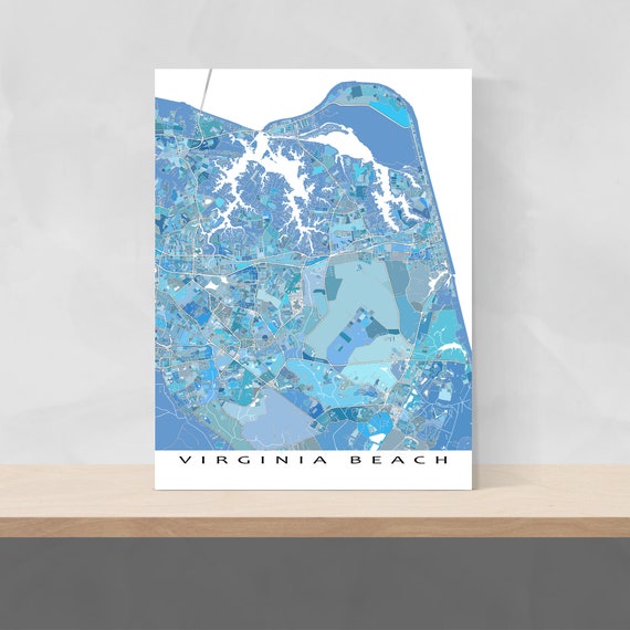 Virginia Beach Map Print and Light Blue Virginia Beach Art | Etsy